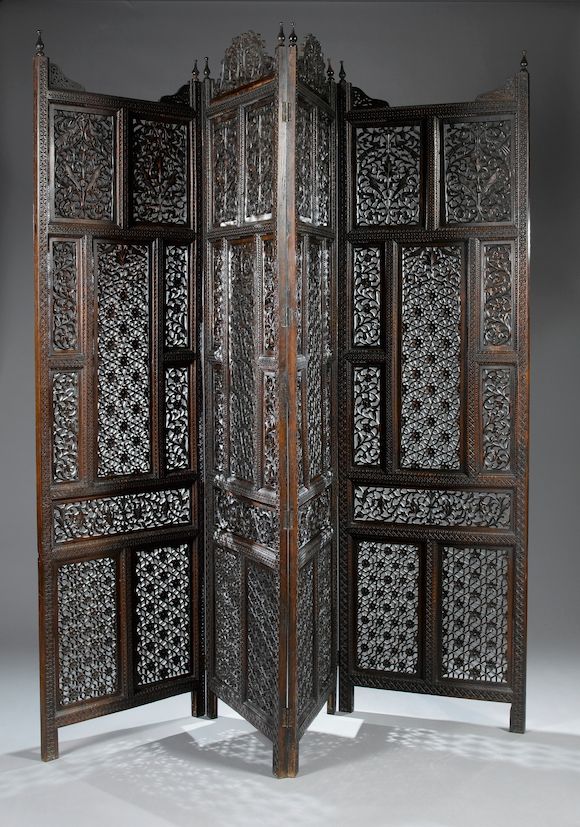 Bonhams : An openwork carved wood Folding Screen Kashmir, circa 1900