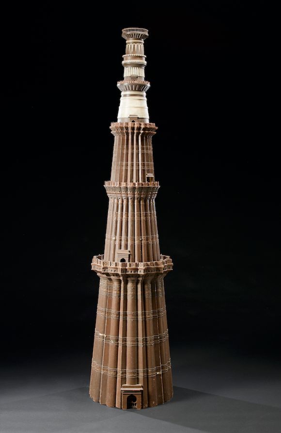 Bonhams : A polychrome painted wood Model of the Qutb Minar Delhi ...
