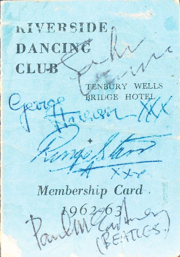 Bonhams : A Riverside Dancing Club membership card signed by the ...