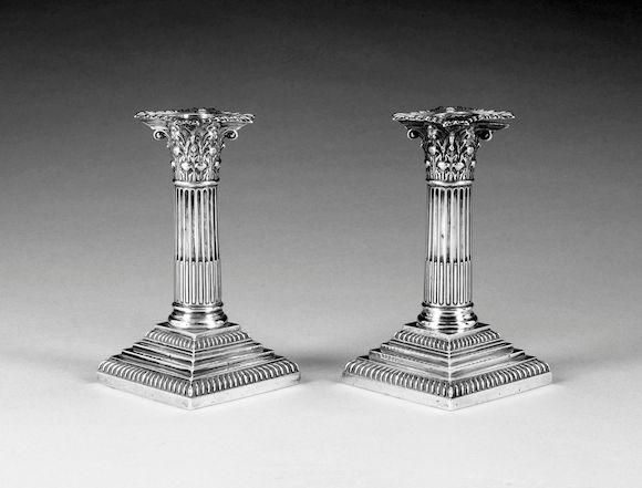 Bonhams : An Edwardian pair of silver Corinthian column dwarf ...