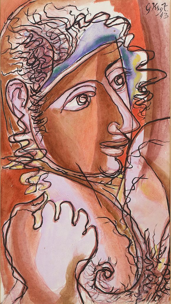 Bonhams : George Keyt (Sri Lanka, 1901-1993) Sri Krishna gives the sign