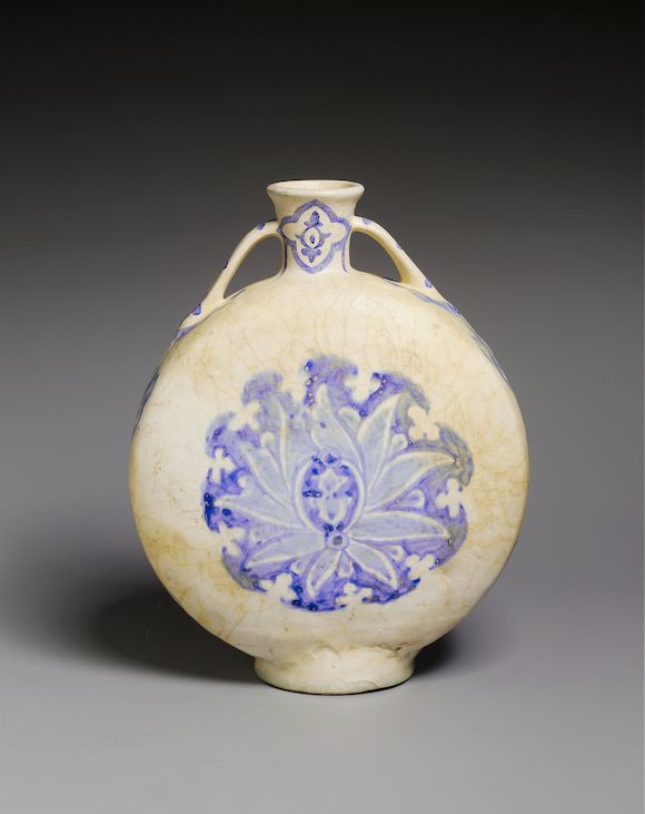 Bonhams : A blue and white Timurid pottery Flask Persia, 15th Century