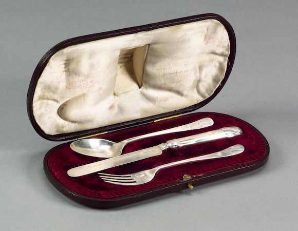 Bonhams : A Sterling Silver Presentation Knife, Fork & Spoon, RMS ...