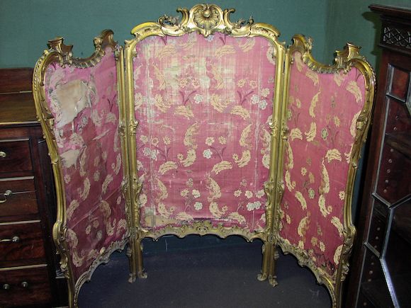 Bonhams : A late 19th century French giltwood three fold boudoir screen