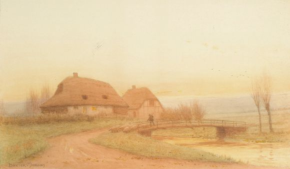 Bonhams : Baxter Morgan (British, fl. 1905-1932) A shepherd crossing a ...