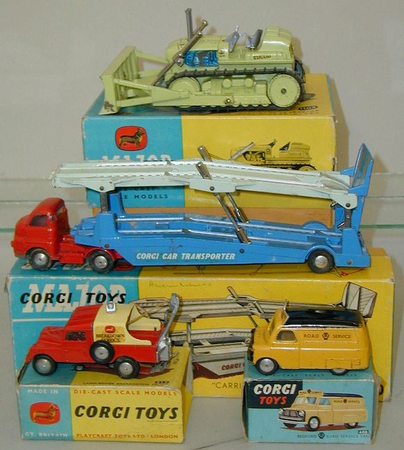 Bonhams : Corgi 1101 Bedford S-type Carrimore car transporter and three ...