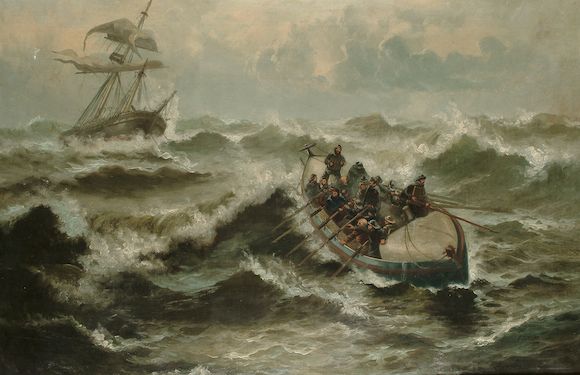 Bonhams : Edwin Fletcher (British, 1857-1945) The rescue, 59.6 x 90 cm ...