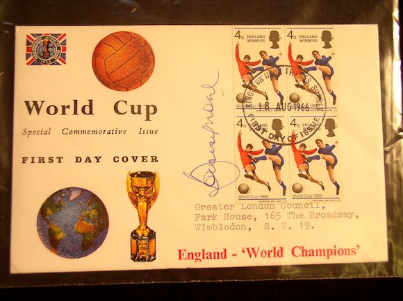 Bonhams : Bobby Moore signed 1966 first day cover,