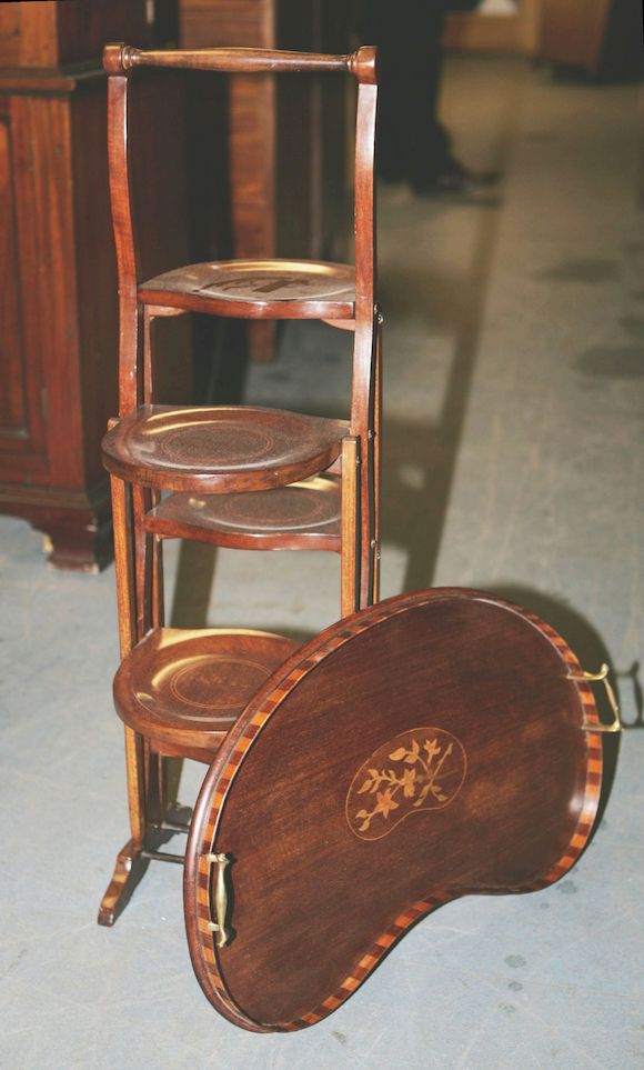 Bonhams : An Edwardian mahogany and marquetry inlaid kidney shaped Tray ...