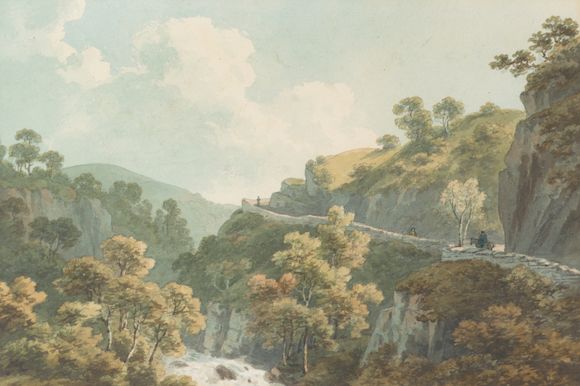 Bonhams : John Warwick Smith (1749-1831) Pass Nant Glyn on the road ...