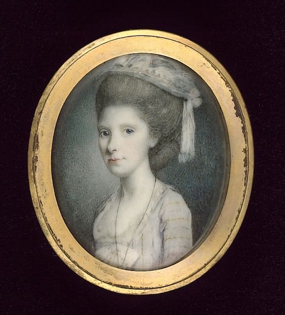 Bonhams : William Singleton, A Lady, wearing white dress striped with ...