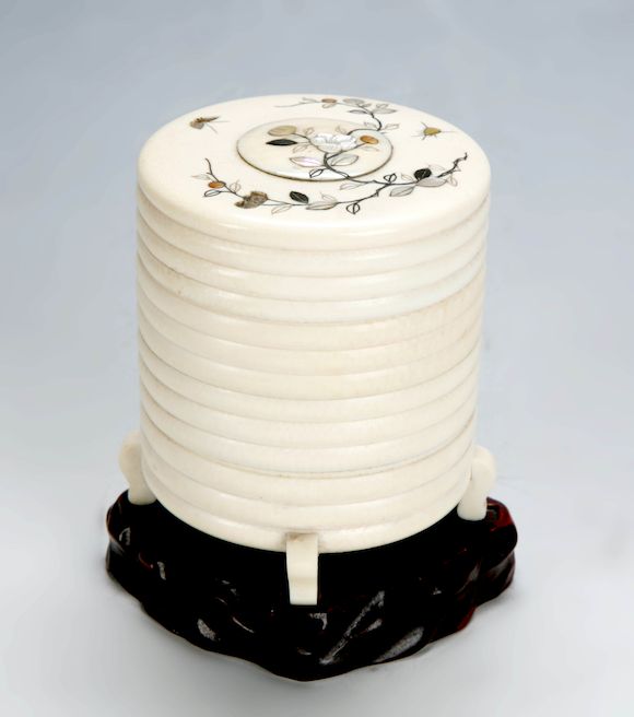 Bonhams : An ivory three sectional box, Meiji,