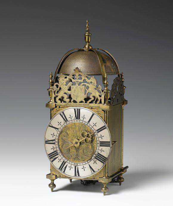 Bonhams : A rare 18th century brass lantern clock with owners ...