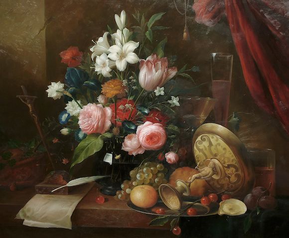 Bonhams : Thomas Webster (20th Century) A still life of flowers, a ...