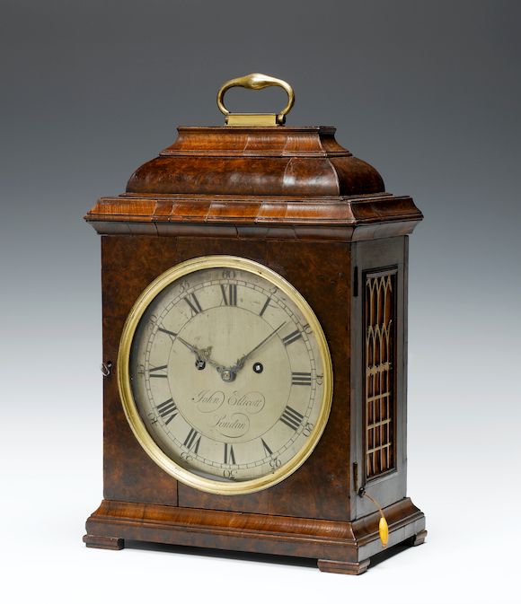 Bonhams : A mid 18th century walnut bracket clock John Ellicott, London