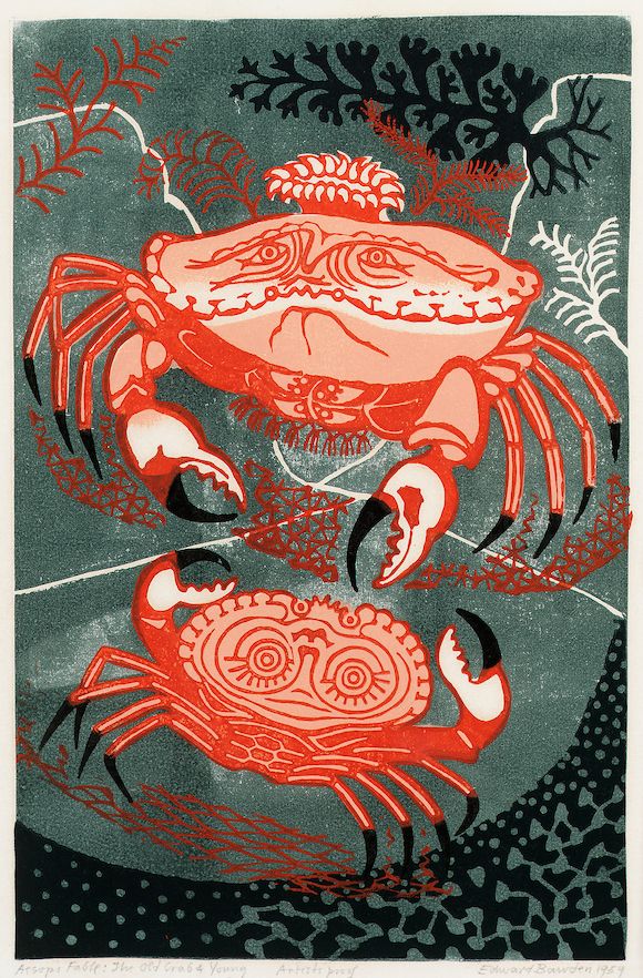 Bonhams : Edward Bawden The old crab and young Linocut, 1959, from ...