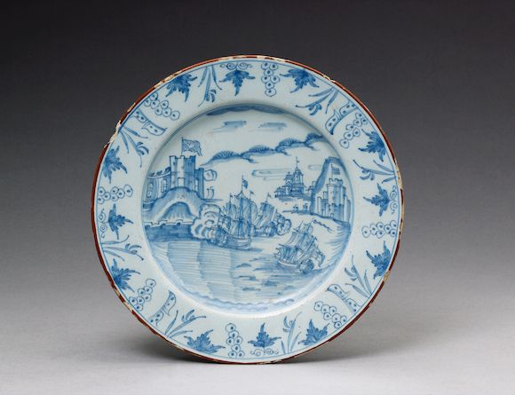 Bonhams : A 'Portobello' delft plate circa 1741