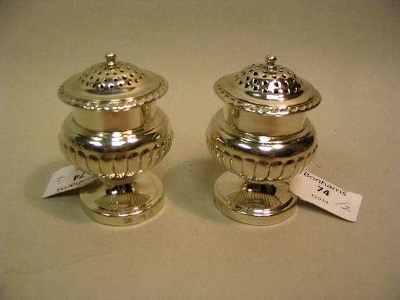 Bonhams : A pair of George III peppers, by Hester Bateman, London 1788,