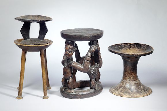 Bonhams : Two Kamba stools, a Zambian stool and two knives (5)