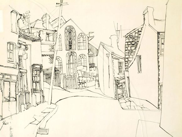 Bonhams : John Uzzell Edwards (1937-) 'Street view of Dowlais' 56 x 71cm
