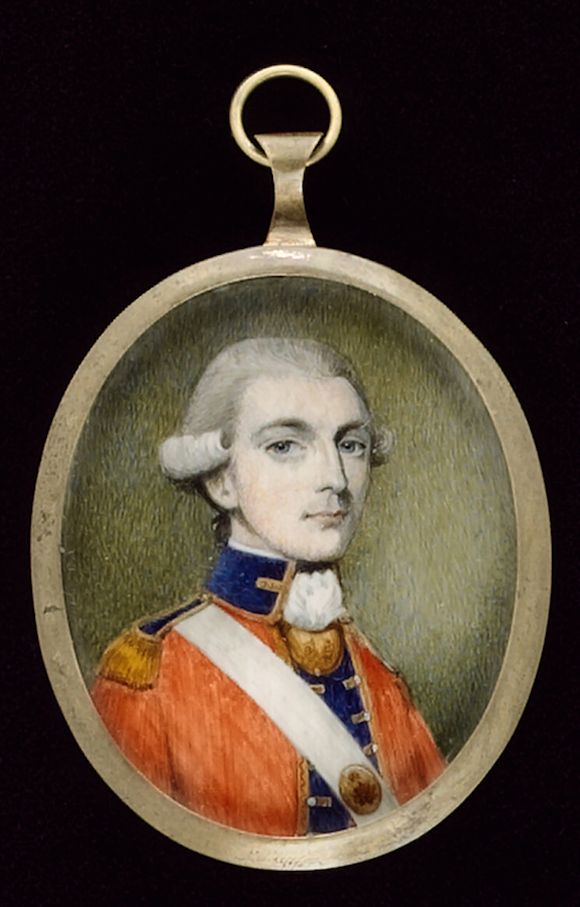 Bonhams : English School, An Officer, wearing scarlet uniform with blue ...