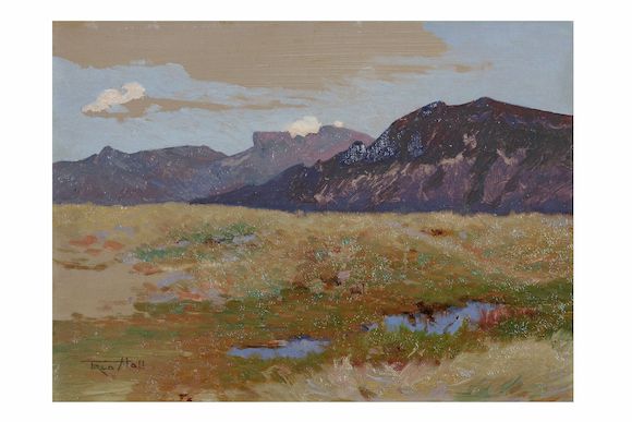 Bonhams : Fred Hall (1860-1948) An extensive landscape, with mountains ...