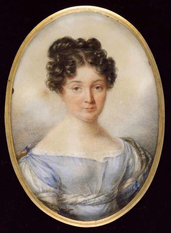 Bonhams : Candide Blaize, A Lady, wearing blue dress with checked blue ...