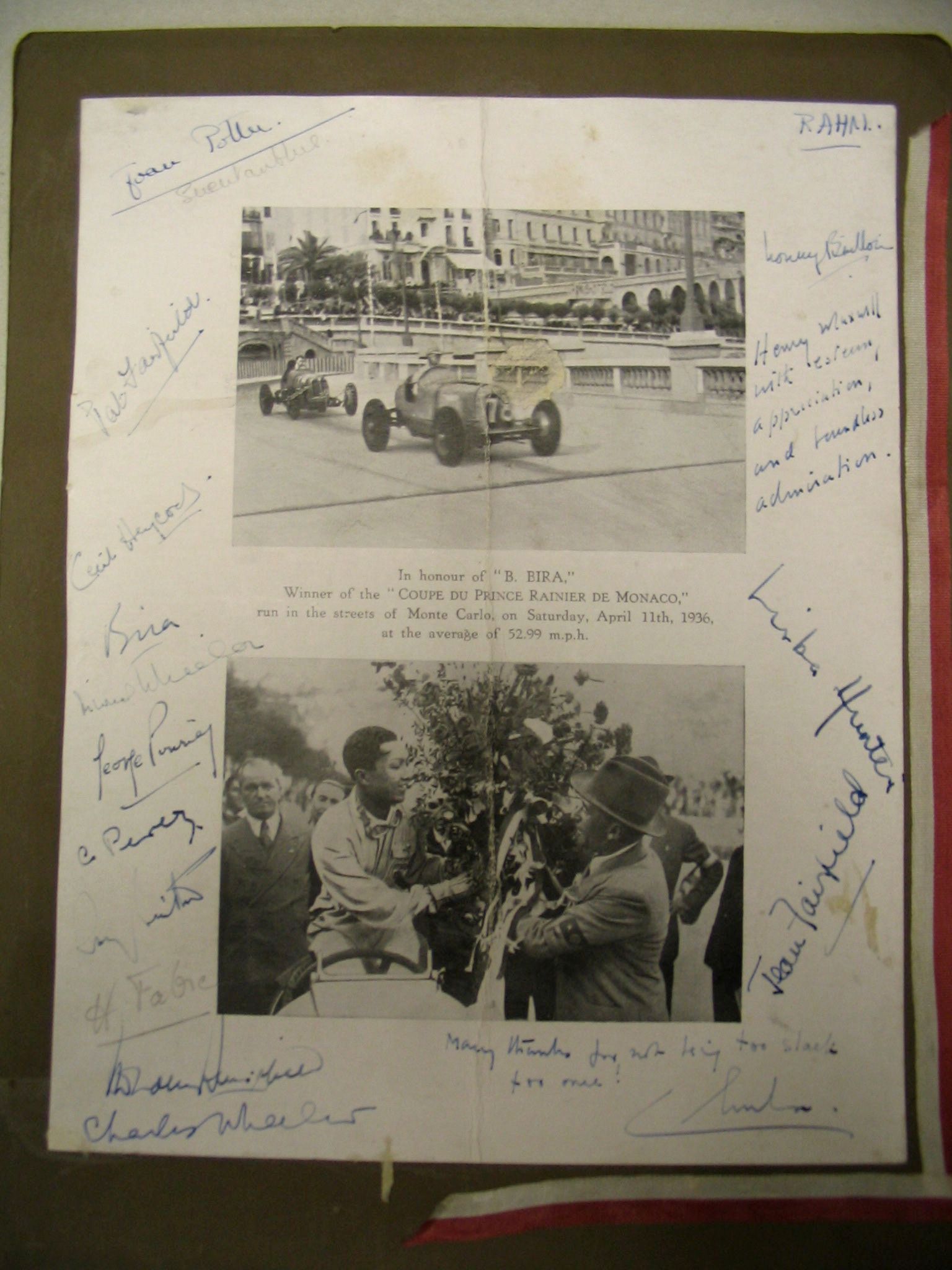 Bonhams Cars : A good signed Prince Bira press cutting,