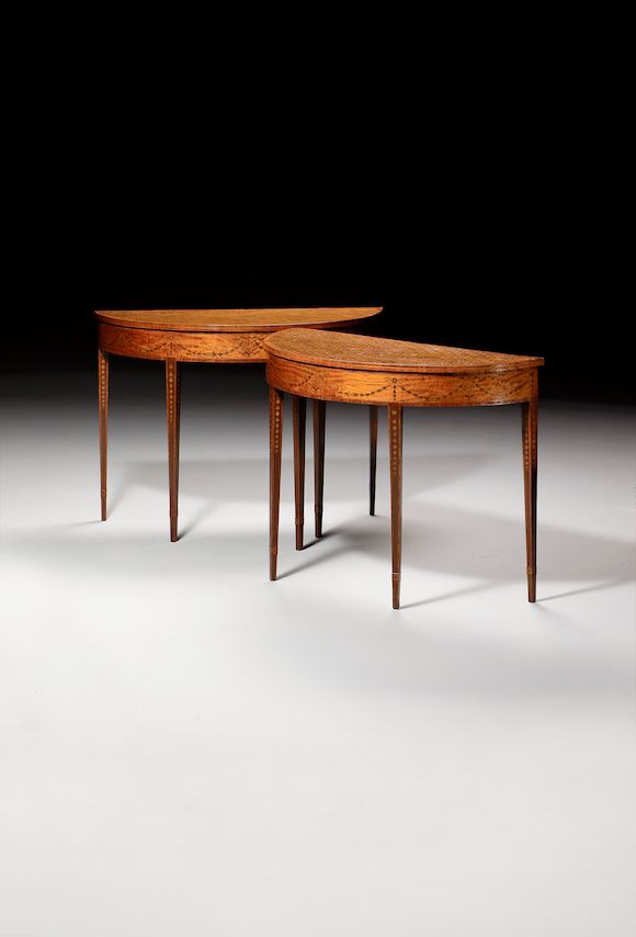 Bonhams : A pair of George III satinwood, sycamore, harewood, tulipwood ...