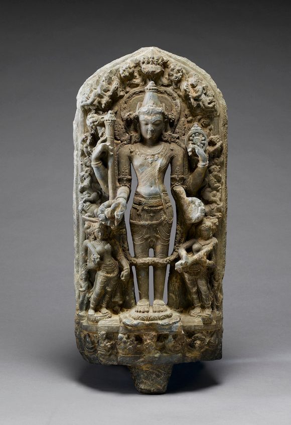 Bonhams : A large blackstone figure of Vishnu North-East India, Pala ...