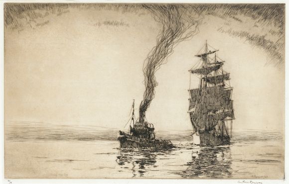 Bonhams : Arthur Briscoe Casting her off Etching, 1927, on wove, signed ...