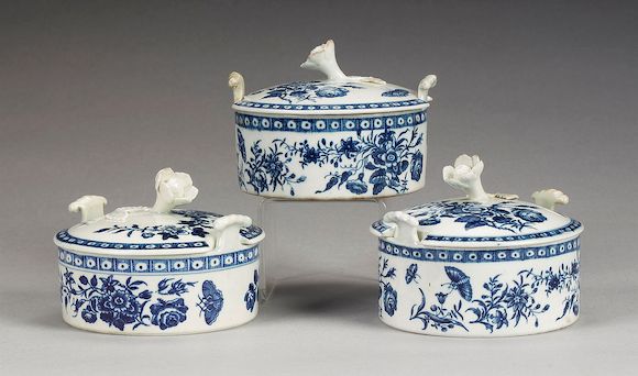 Bonhams : Two Worcester 'Three Flower' butter tubs and covers and a ...