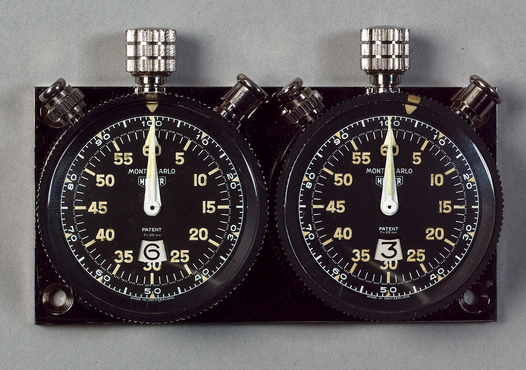 Bonhams Cars : A fine Heuer chrome cased twin dial stopwatch timer ...