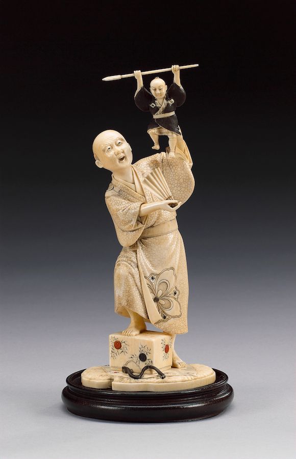 Bonhams : A stained ivory okimono of a barefoot Bunraku [Puppet Theatre ...