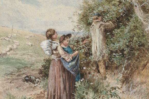 Bonhams : After Myles Birket Foster The berry pickers, 14 x 21 cm (5 1/ ...