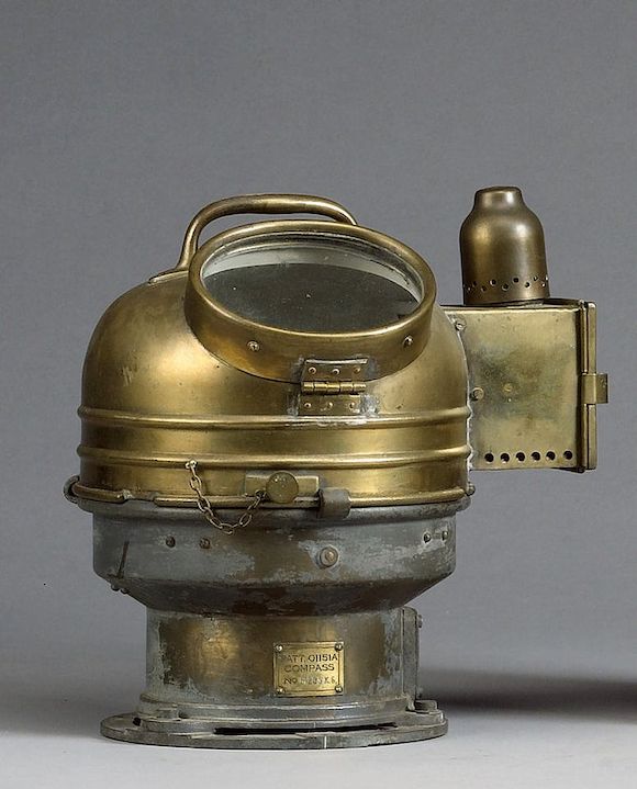 Bonhams : A brass binnacle compass, 20th century, 25.5cm (10in) high