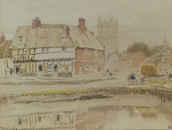 Bonhams : Albert Goodwin RWS (1845-1932) 'Tewkesbury' 18.5 x 24cm