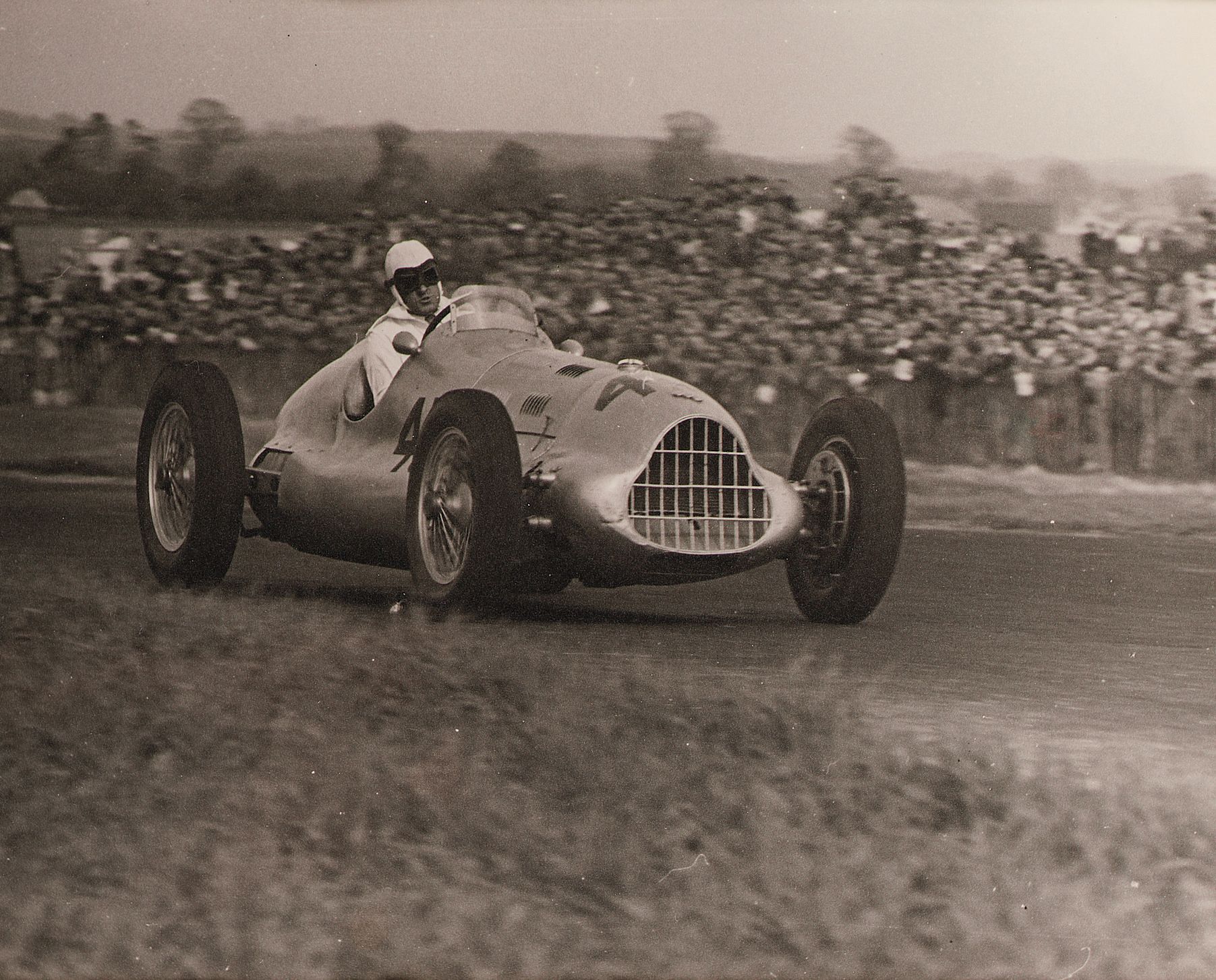 Bonhams Cars : A monochrome image depicting Leslie Johnson on the E ...
