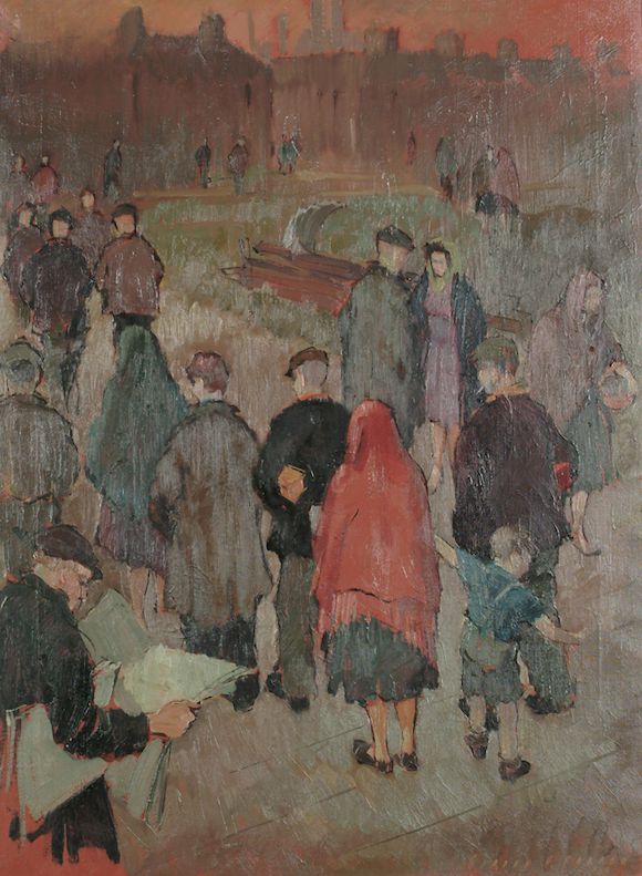 Bonhams : Gordon Farrow (20th Century) Figures on a path 62 x 46cm (24 ...