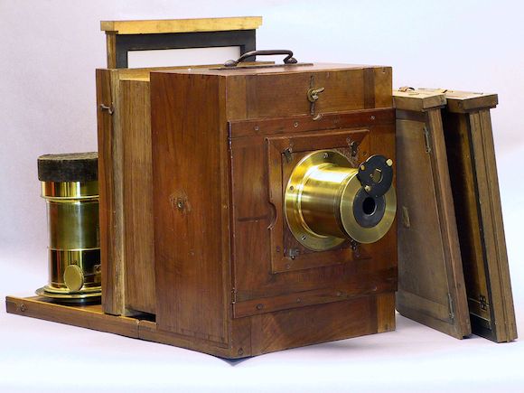 Bonhams : French sliding box camera, mid 19th Century, in oiled walnut ...