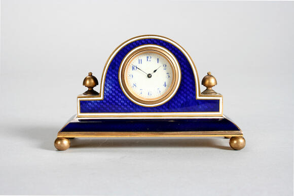 Bonhams : An early 20th Century Austrian miniature guilloche enamel desk timepiece,