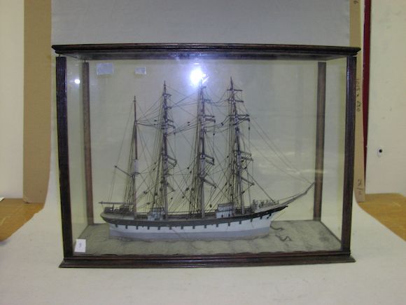Bonhams : A sailor made waterline model of a four masted Barque 22.5x9 ...