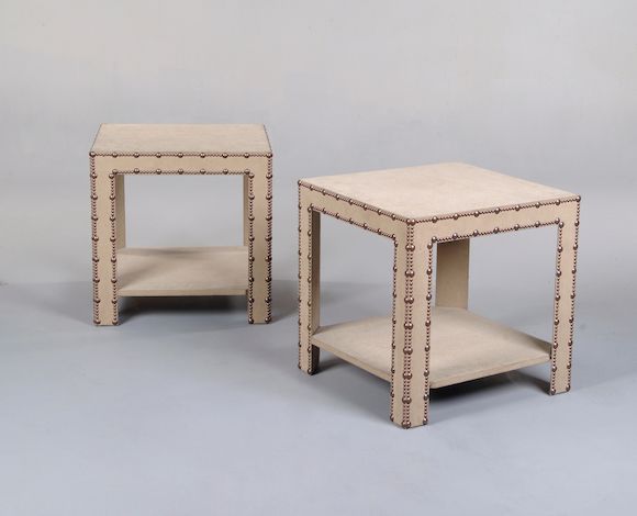 Bonhams : A pair of faux ostrich skin tables by Albrissi.