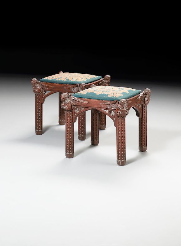 Bonhams : A pair of mid 19th century oak Stoolspossibly designed by ...