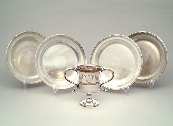 Bonhams : A set of four Old Sheffield dinner plates Unmarked, circa 1800