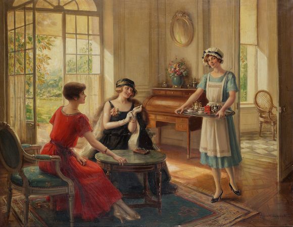Bonhams : Albert Lynch (Peruvian b.1851) Afternoon tea 73 x 92 cm. (28 ...