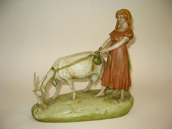 Bonhams : A Royal Dux figure of a girl and goat