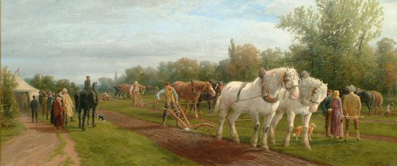 Bonhams : William Henry Pigott (1833-1901) The ploughing match 66 x 148cm.