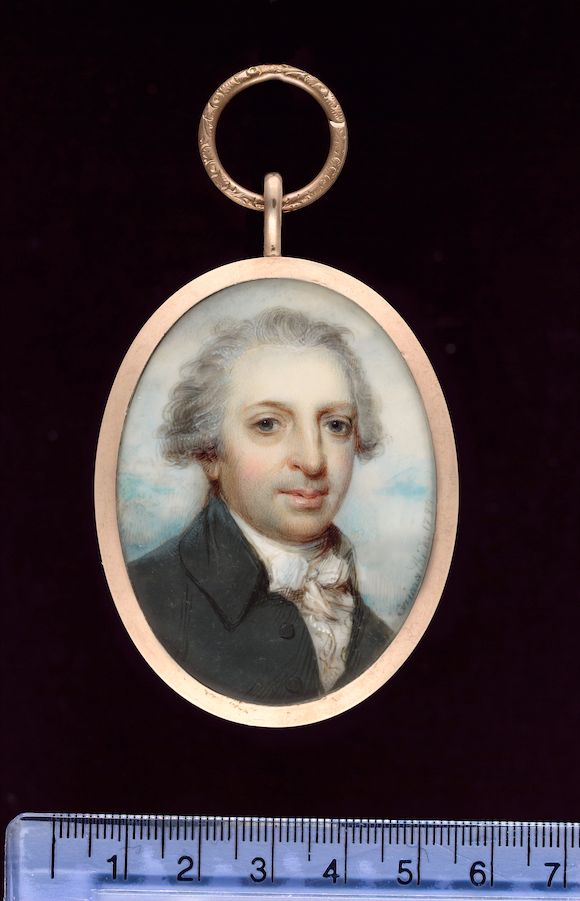 Bonhams : William Grimaldi, A Gentleman, wearing grey coat, frilled ...
