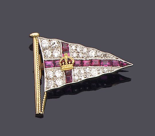 Bonhams : A ruby and diamond Royal Yacht Club brooch,